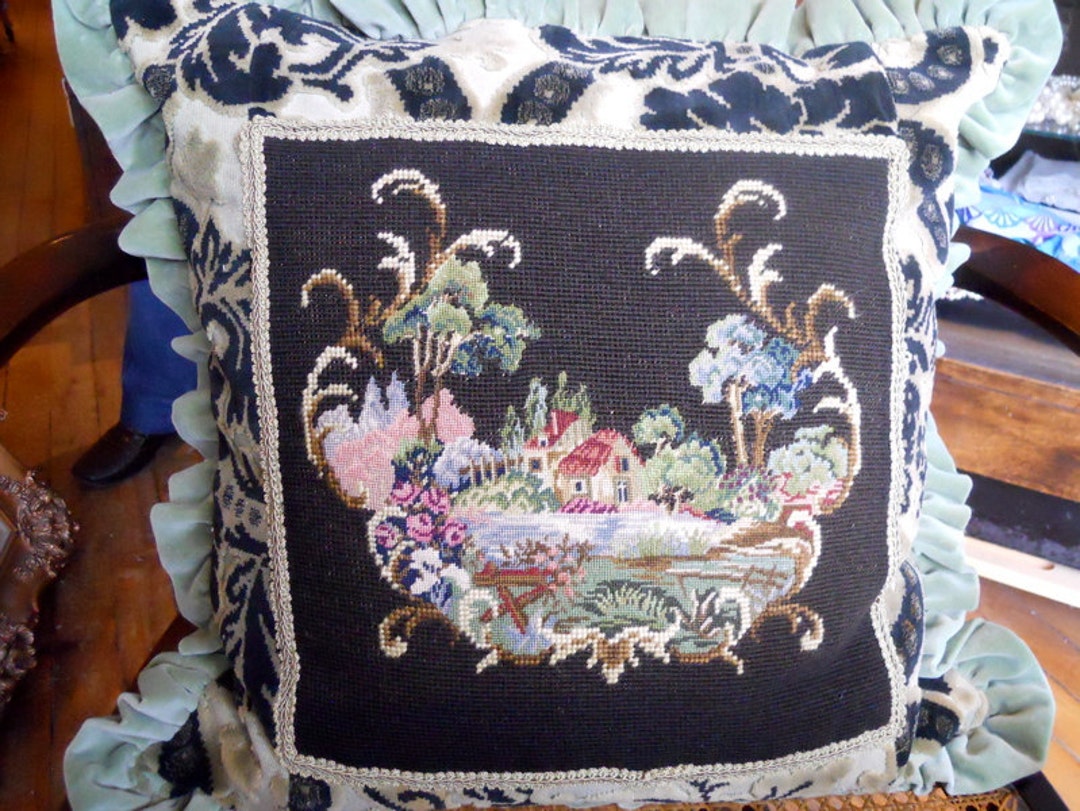 Vintage Farm House Petit Point Pillow 20" X 20" - Etsy