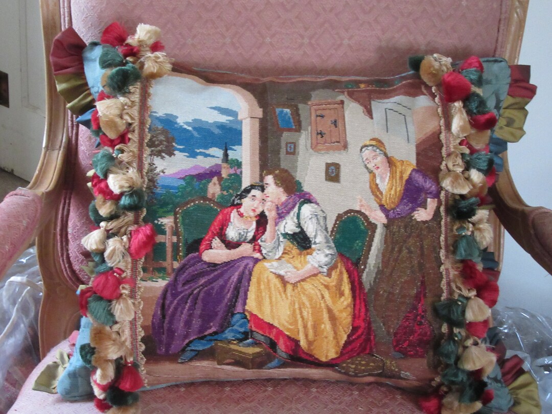 Antique Petit Point Pillow.... Wiehler Goblin whispering 15 X 18 - Etsy
