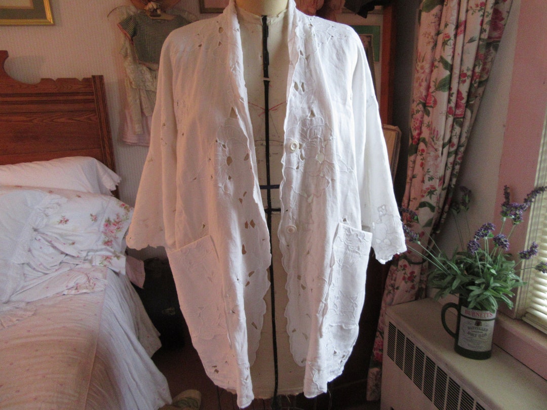 Upcycled Linen Duster/jacket..os.... Made From Antique Tablecloth - Etsy