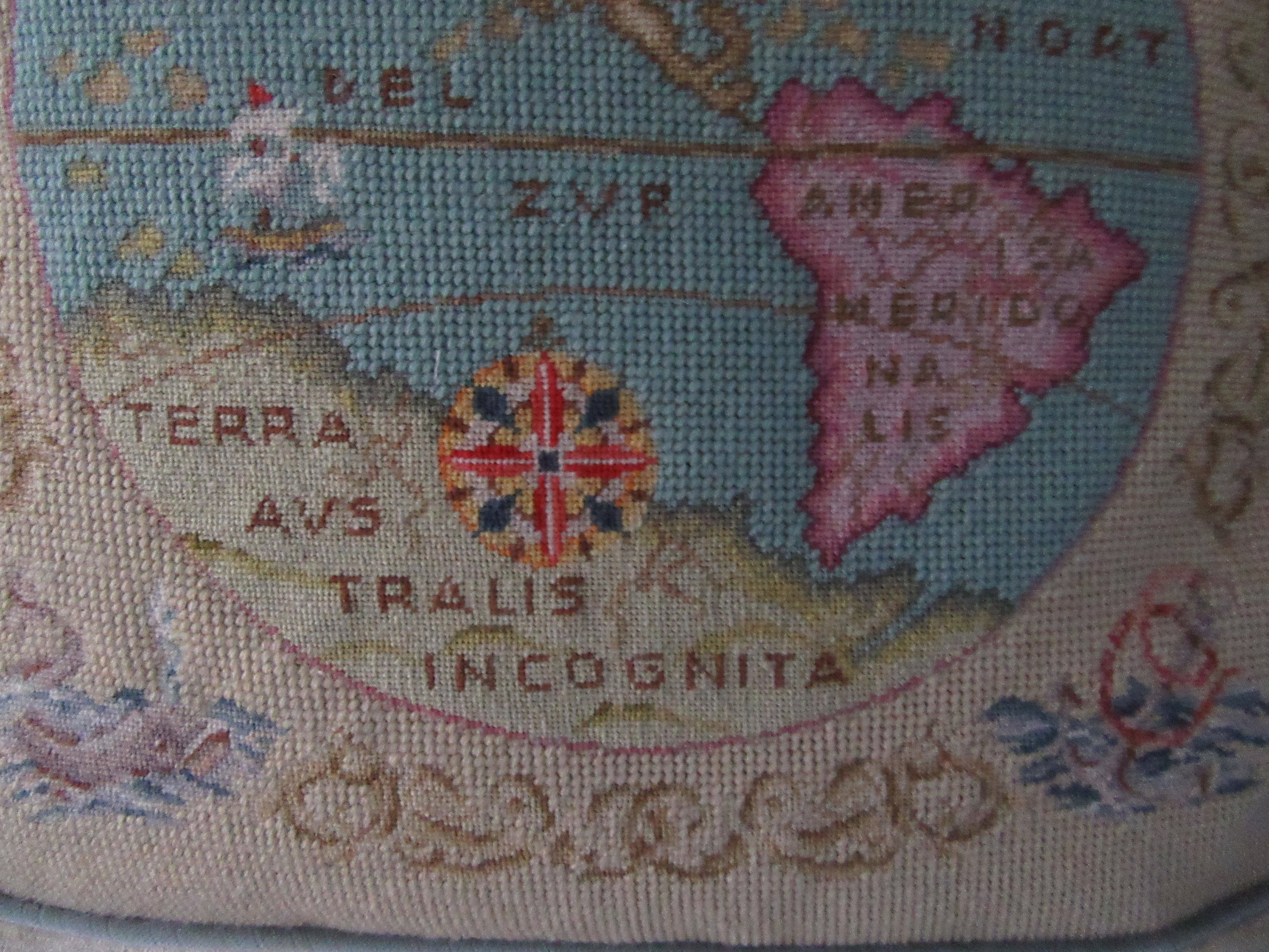 Antique Map Needlepoint/petit Point Pillow of the Western Hemisphere ...