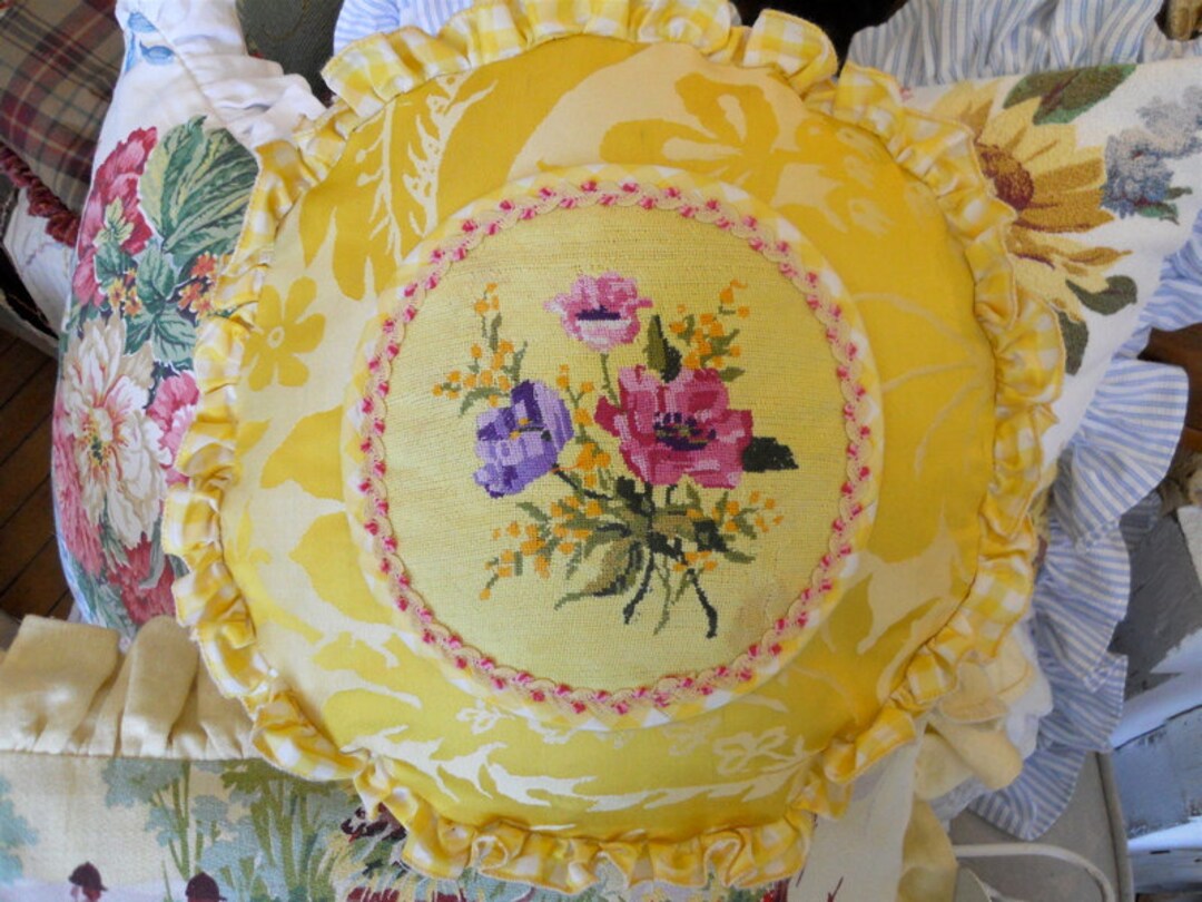 Antique Floral Petit Point Pillow..12" Round - Etsy