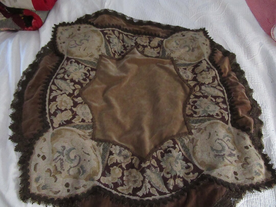 Antique Needlepoint and Velvet Table Cover With Metallic Trims C. 1890 ...