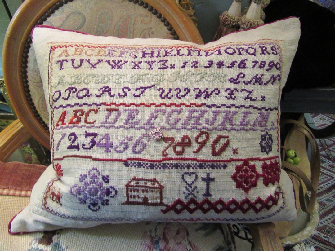 Antique Sampler alphabet and Numbers Pillow 1890....16 X 20 - Etsy