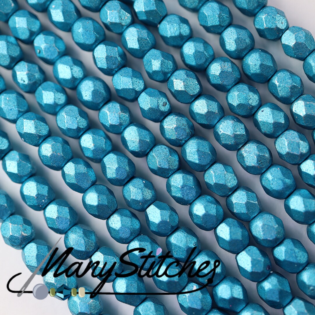 Metalust Turquoise Czech Shield 4mm Fire Polish - 40 Beads - Etsy