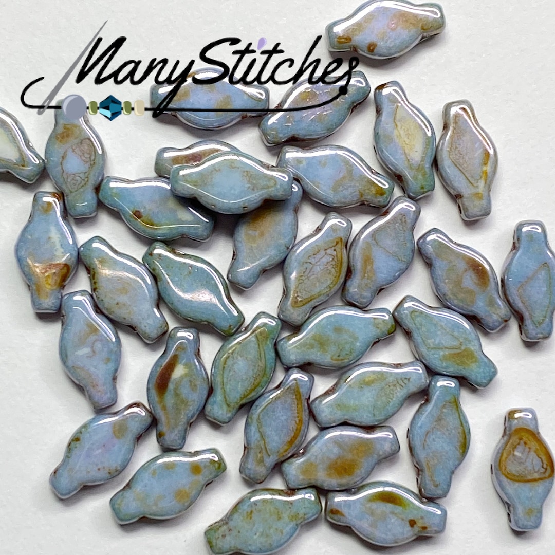 White Opaque Lazure Blue 6x12mm 3-hole Navette Bead 25beads approx. 10g ...