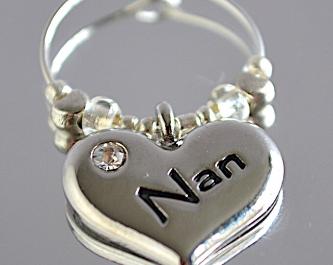Wine Glass Charm 'nan' With Engraved Silver Plated Heart Perfect Table ...