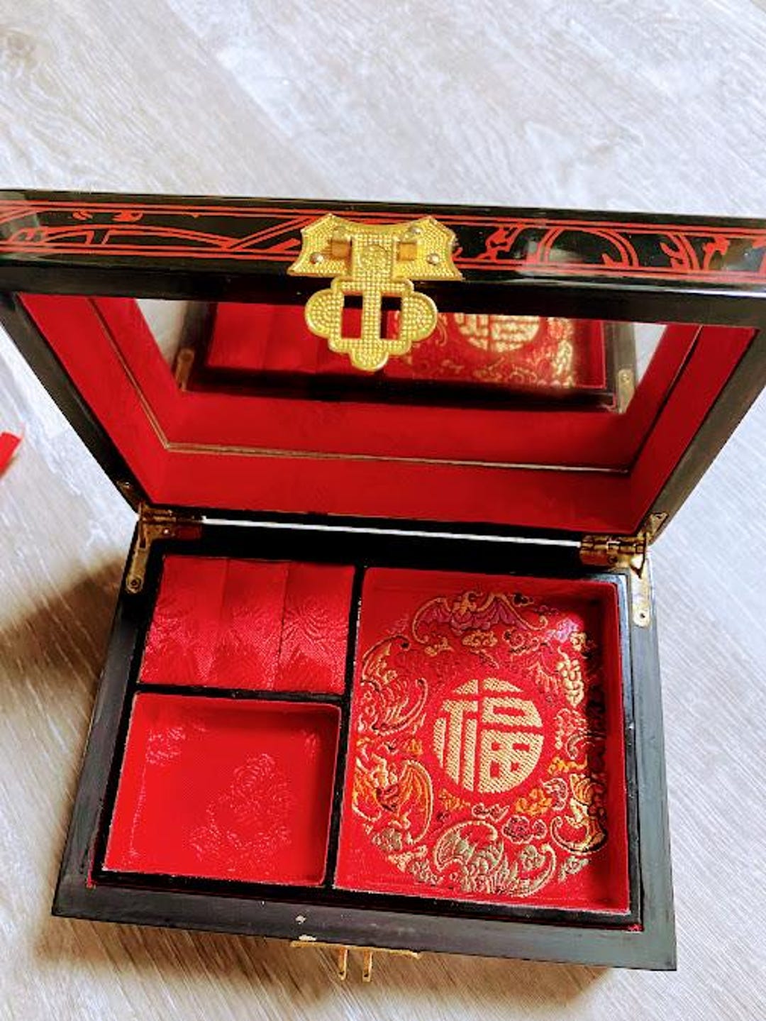 Chinese Jewelry Box. Pingyao Lacquerware Jewelry Box. Asian Folk Art ...