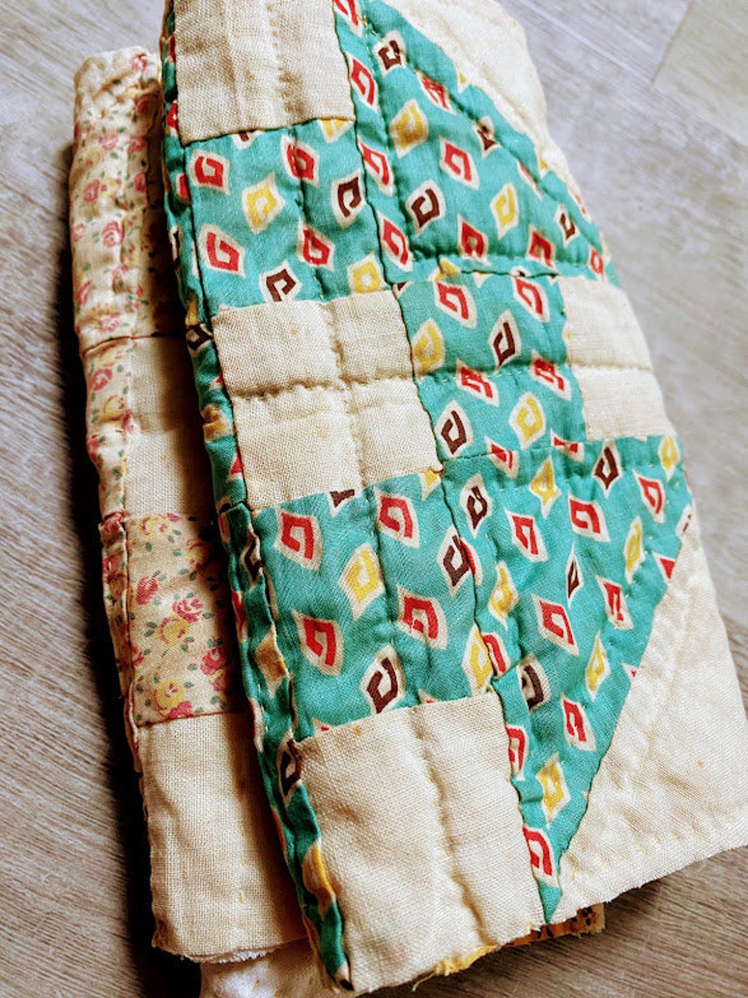 Handmade Vintage Cutter Quilt Piece .cotton Quilt . Slow Stitching ...