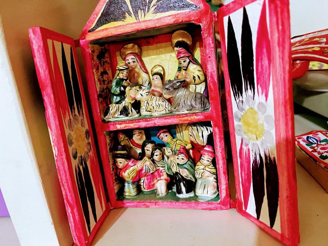 Peruvian Retablo Folk Art Sculpture. Handcrafted Wood Peru Retablo ...