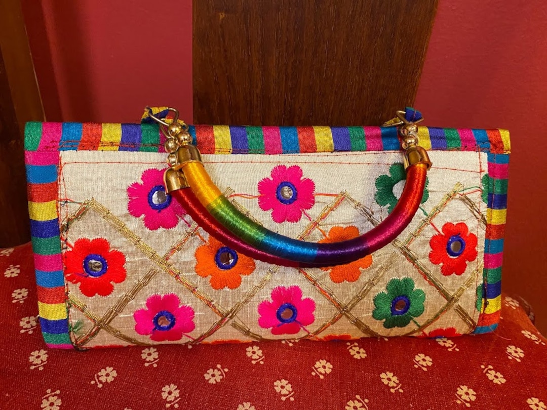 Silk Multicolored Indian Purse. Indian Purse. Embroidered Indian Purse ...