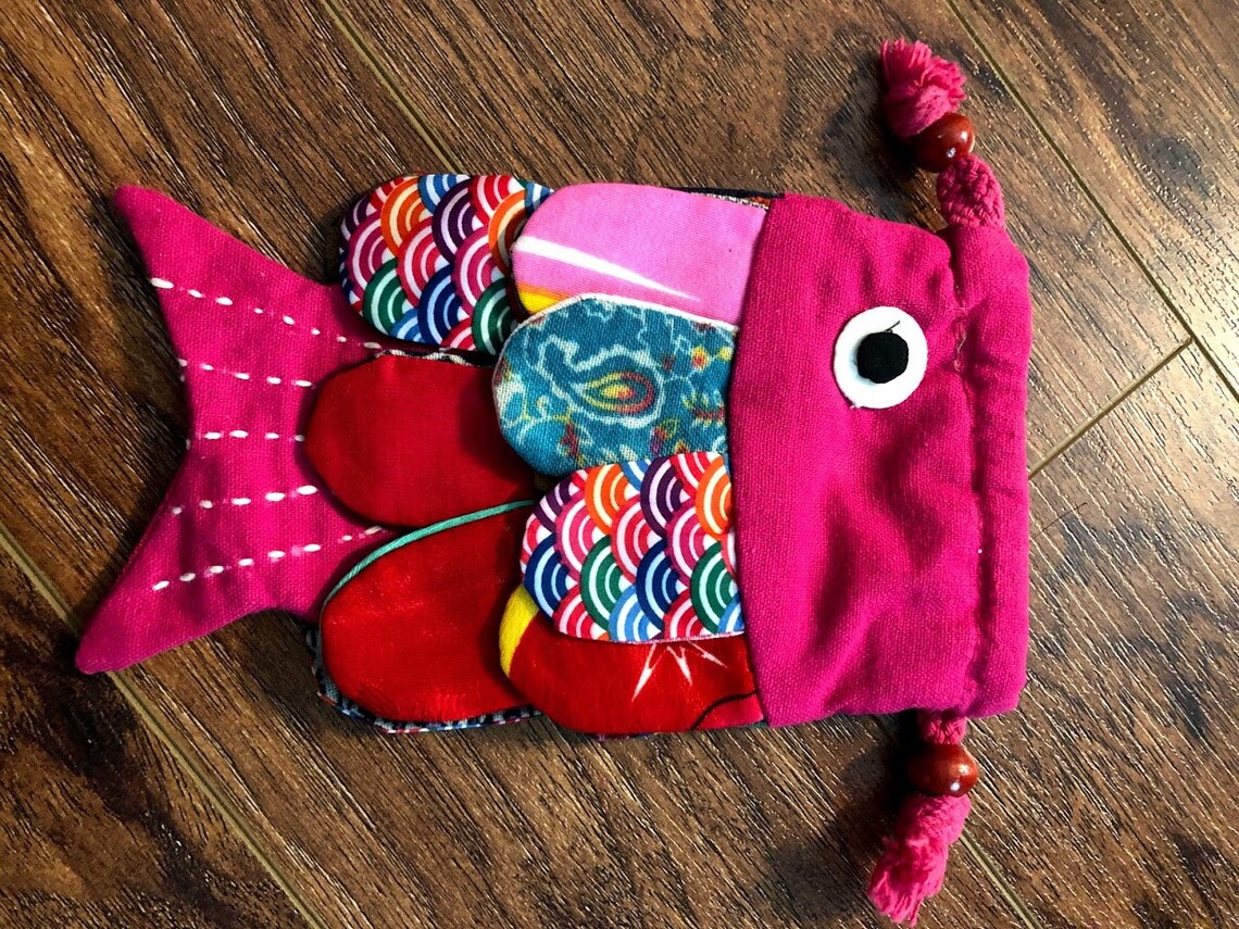 Small Fish-Shaped Handbag Purse with Colorful Folk Art Designs | Etsy