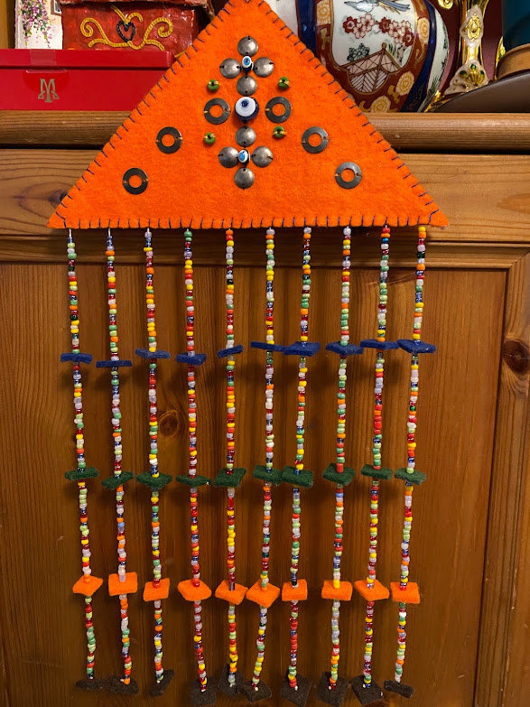 Handmade High Triangular Talisman With Bead Hanging. Lucky Eye Beads ...