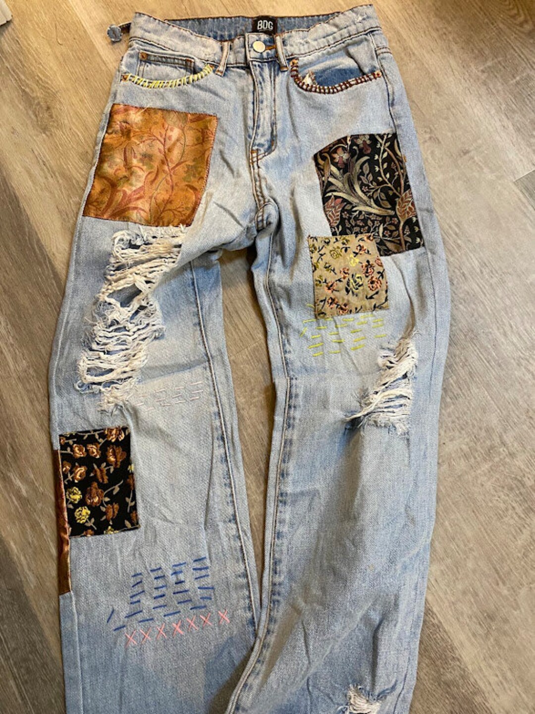 Up-cycled Jean. Blue Jean Patches Appliques. Art Blue Jean. Handmade ...