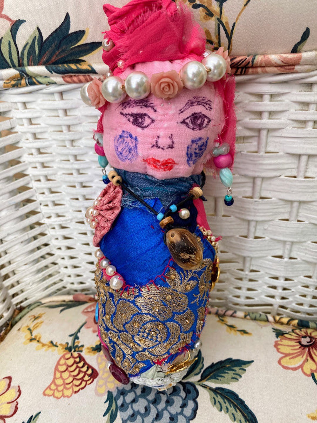 9'' Gypsy Doll With a Rose Hat, Bangles, and a Traditional Blue Dress ...