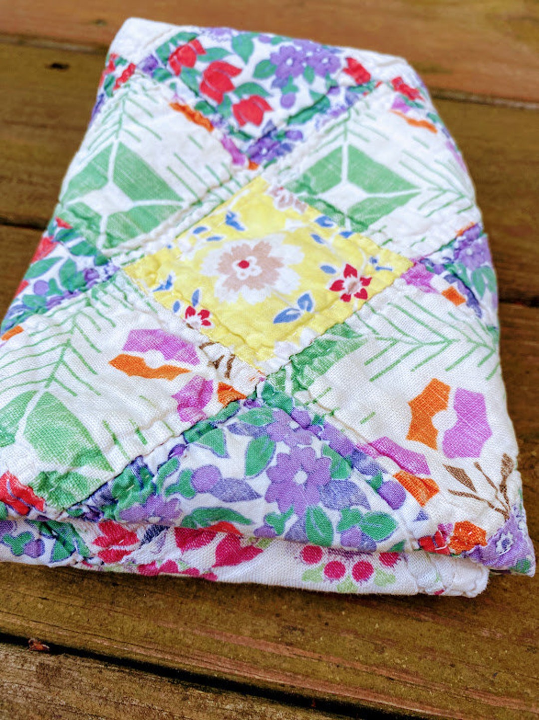 Handmade Vintage Cutter Quilt Piece .cotton Quilt . Slow Stitching ...