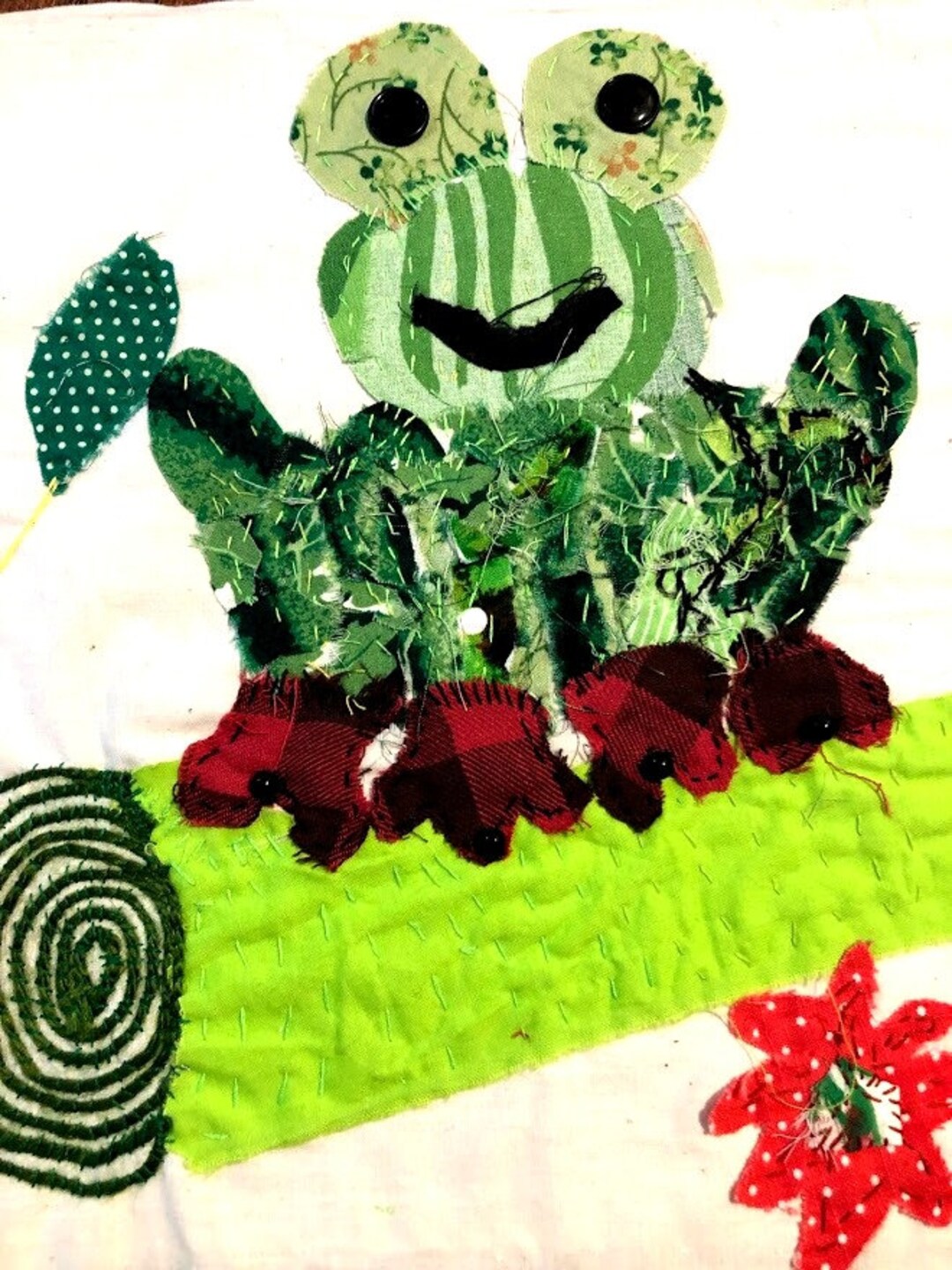 Skipper Frog -- Fiber Art. Embroider Art. Patch Work Embroidery Art ...