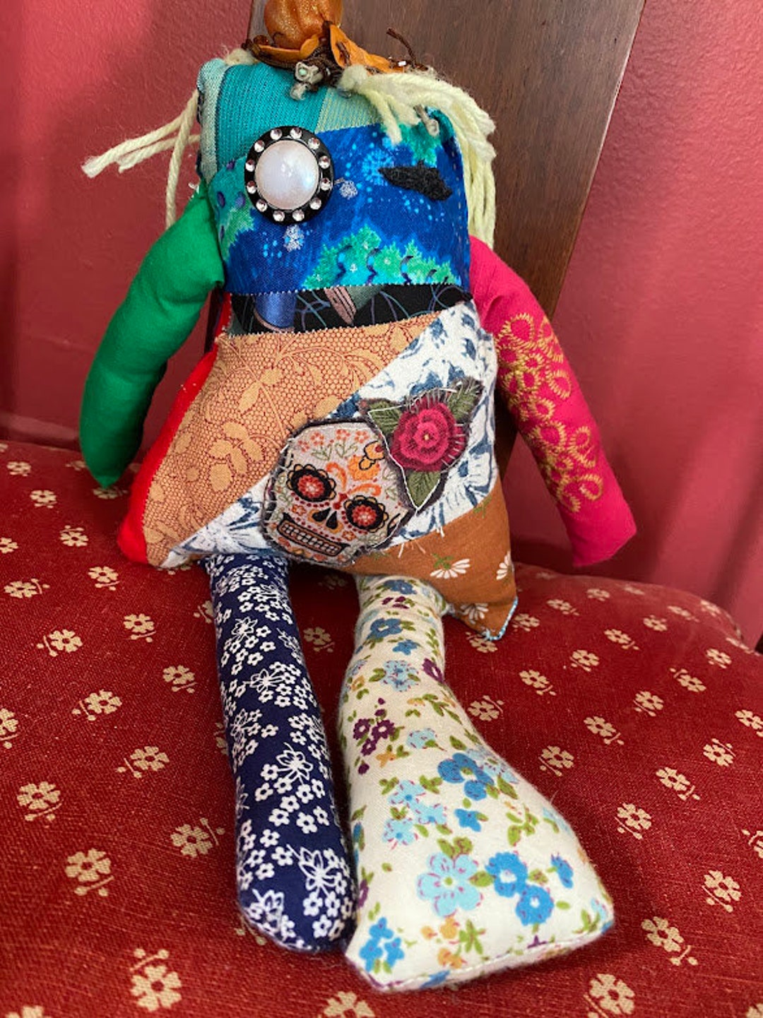 12'' High Eclectic Fabric "monster" Doll With a Patchwork of Funky ...