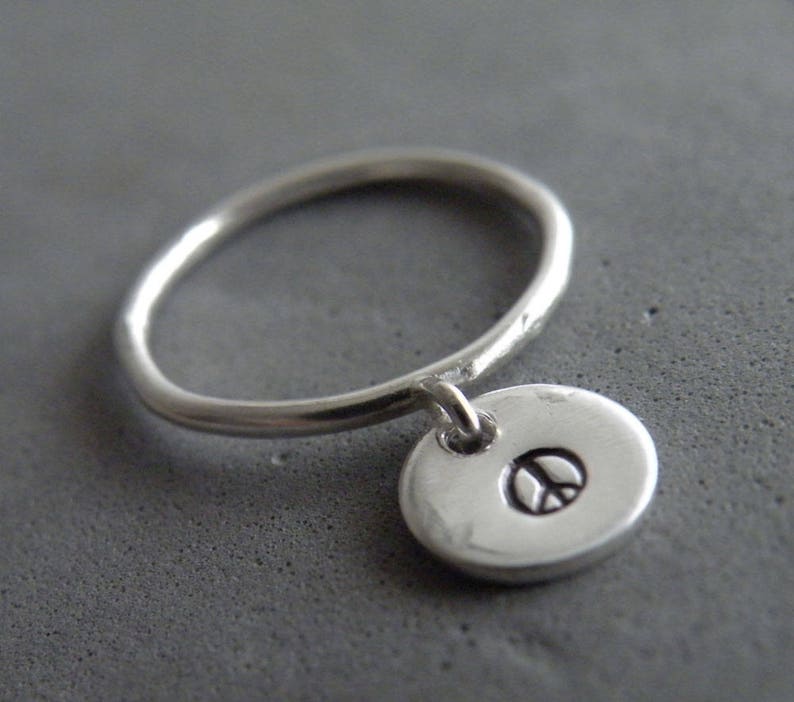 Silver Charm Ring Charm Initial Ring Sterling Silver | Etsy