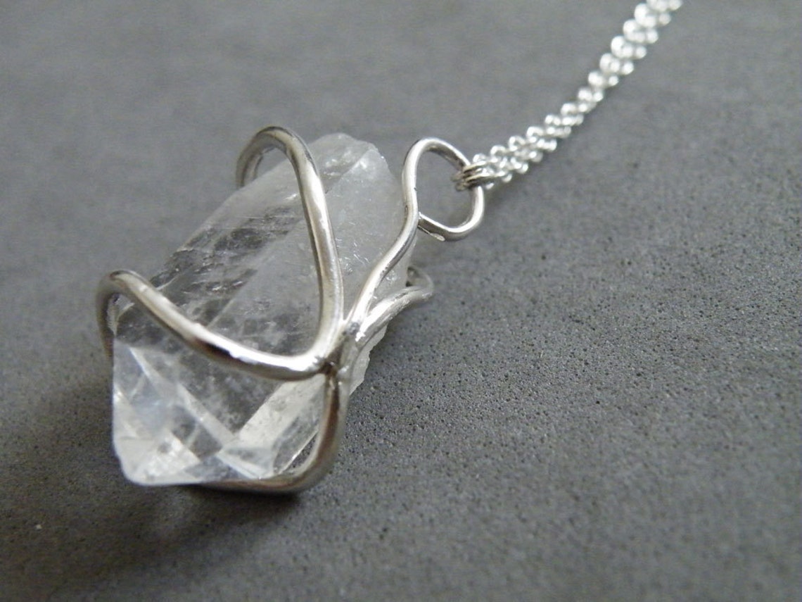 Raw Clear Quartz Pendant Necklace Sterling Silver Gemstone | Etsy