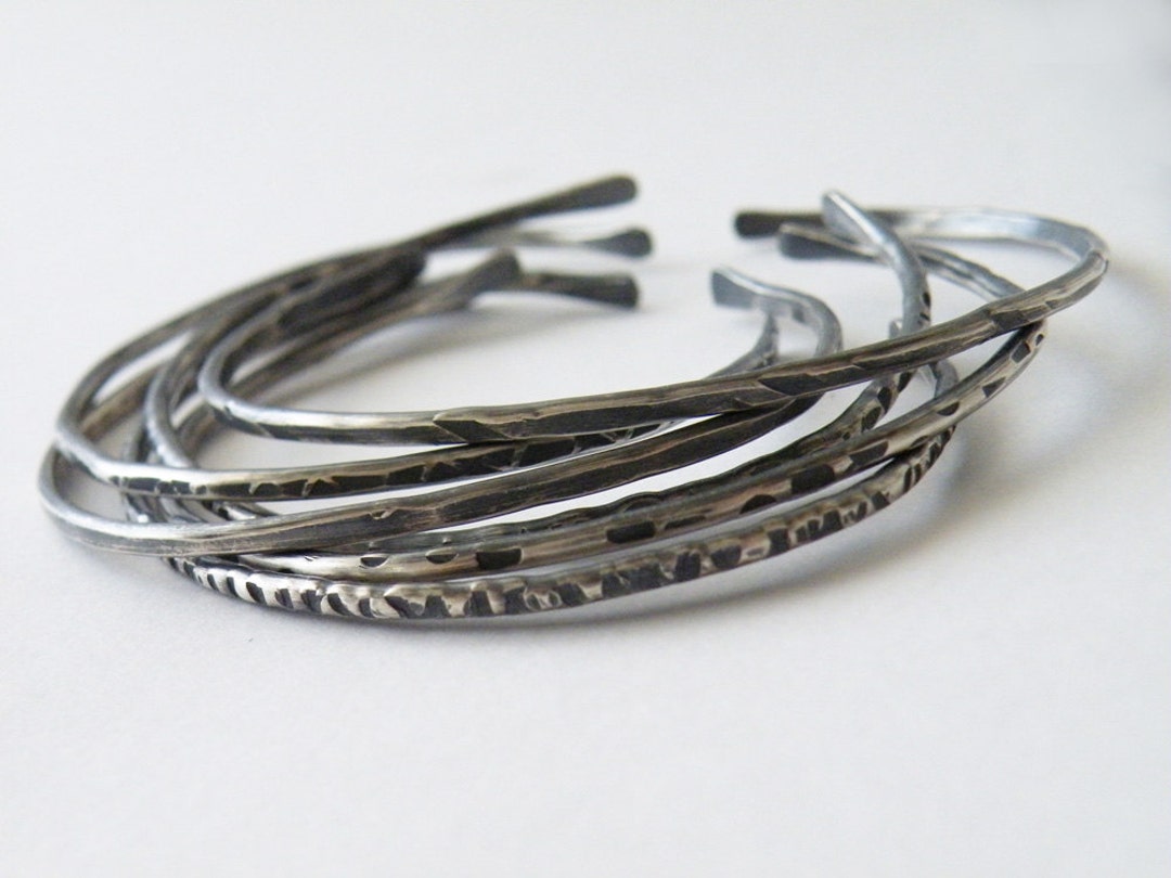 1 Open Bangle Stacking Cuff, Silver Hand Hammered Textured Bangle ...