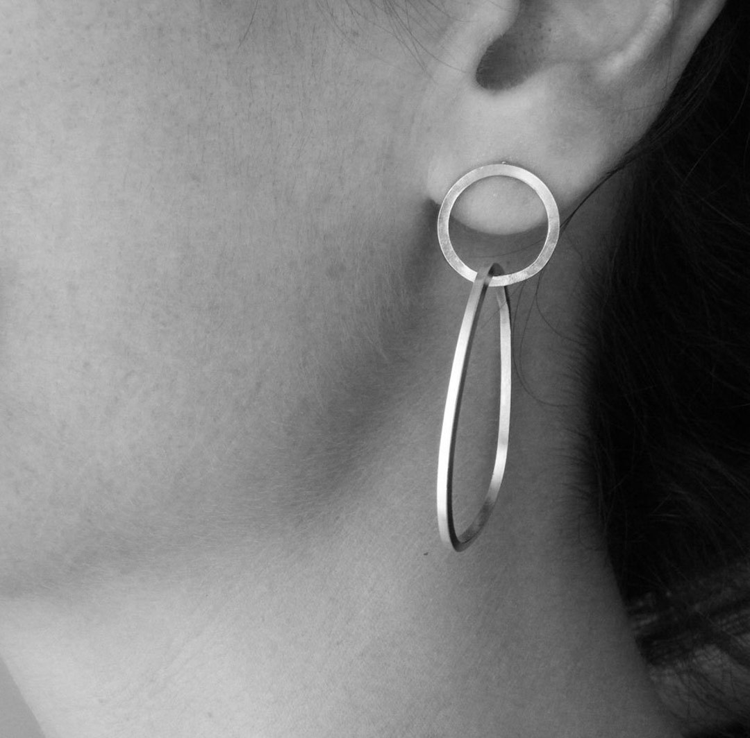 Sterling Silver Double Hoop Earrings, Minimalist Pebble Jewelry - Etsy