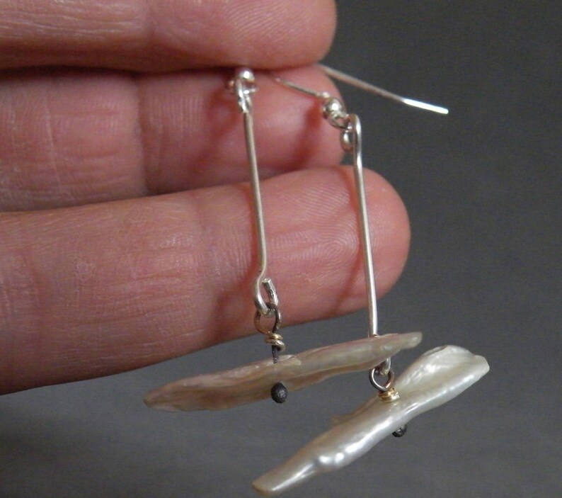 Mother Of Pearl Dangle Earrings Sterling Silver Pearl Flakes Etsy