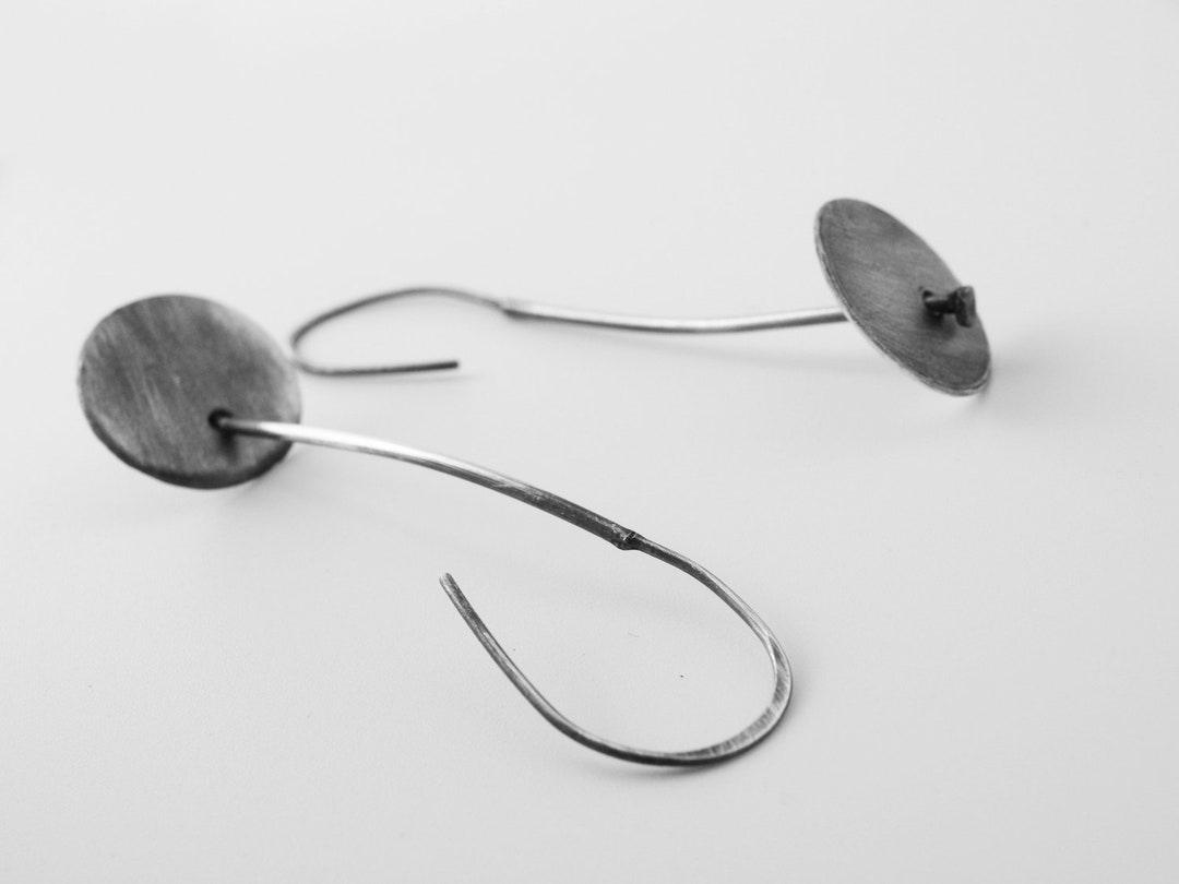 Urban Circle Oxidized Sterling Silver Drop Earrings, Industrial Women's ...