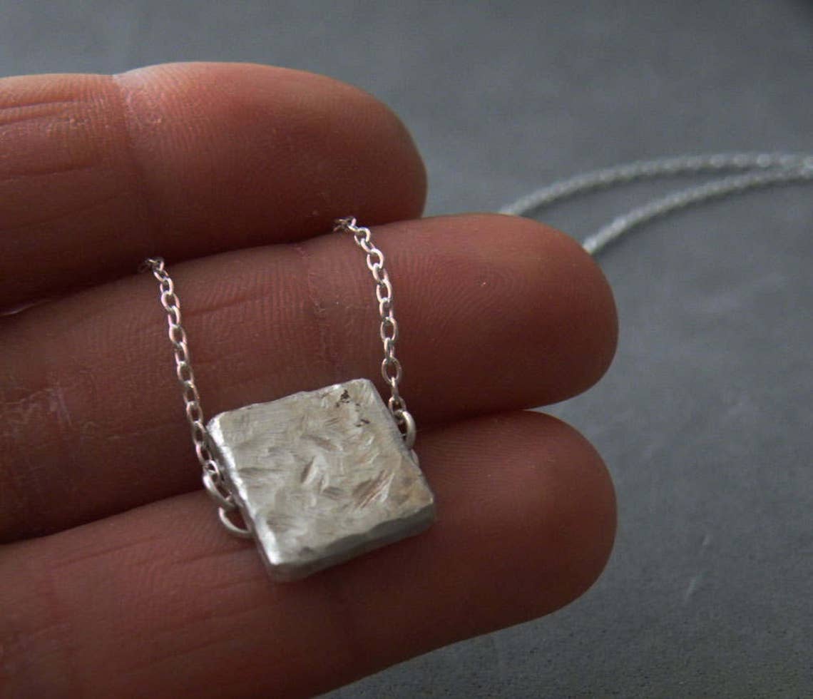 Textured Sterling Silver Pendant Necklace: Handmade Concrete Style - Etsy