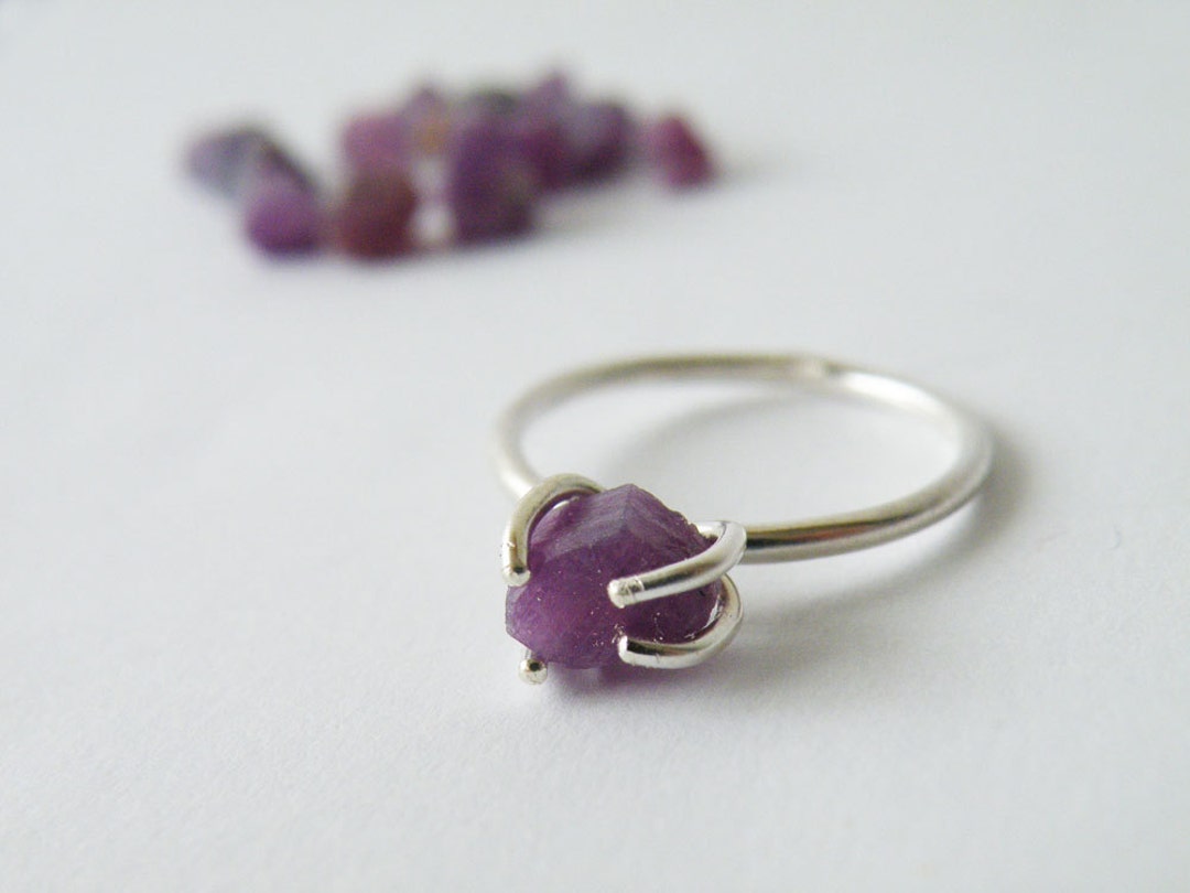 Rough Ruby Ring Untreated Ruby Rustic Engagement Ring 40th Anniversary Silver Prongs Natural ...