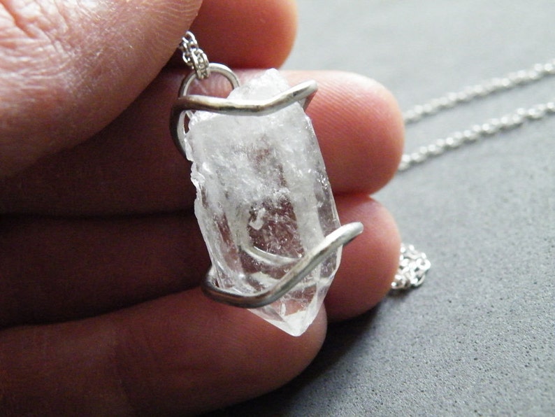 Raw Clear Quartz Pendant Necklace Sterling Silver Gemstone | Etsy