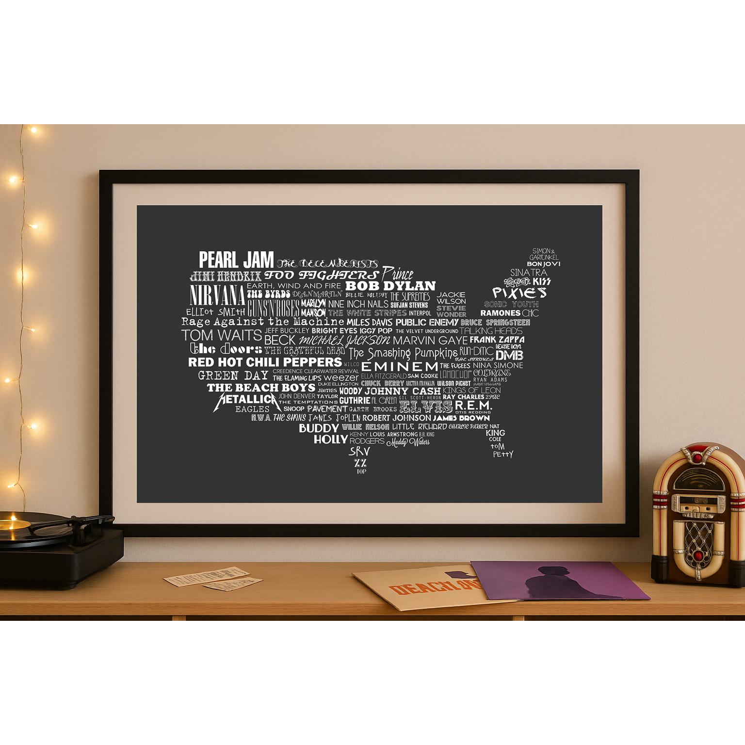 The Music of America - Limited Edition Typographic Poster Print (A3 ...