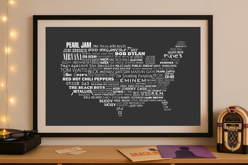 The Music of America - Limited Edition Typographic Poster Print (A3 ...