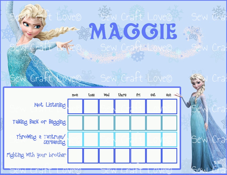 Elsa Behavior/chore Reward Chart Digital/printable - Etsy
