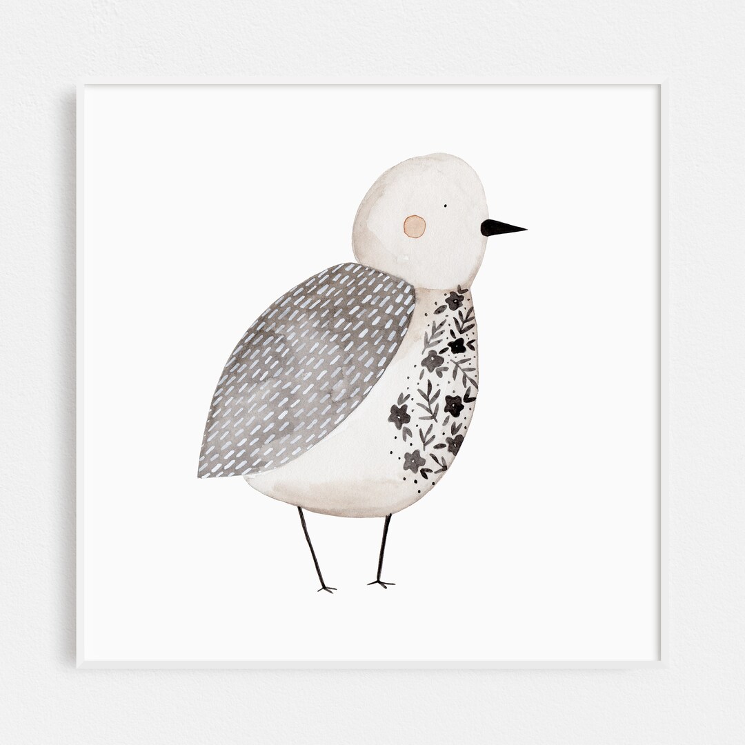 Quirky Bird Folk Art Print | Watercolor Botanical Bird Illustration ...