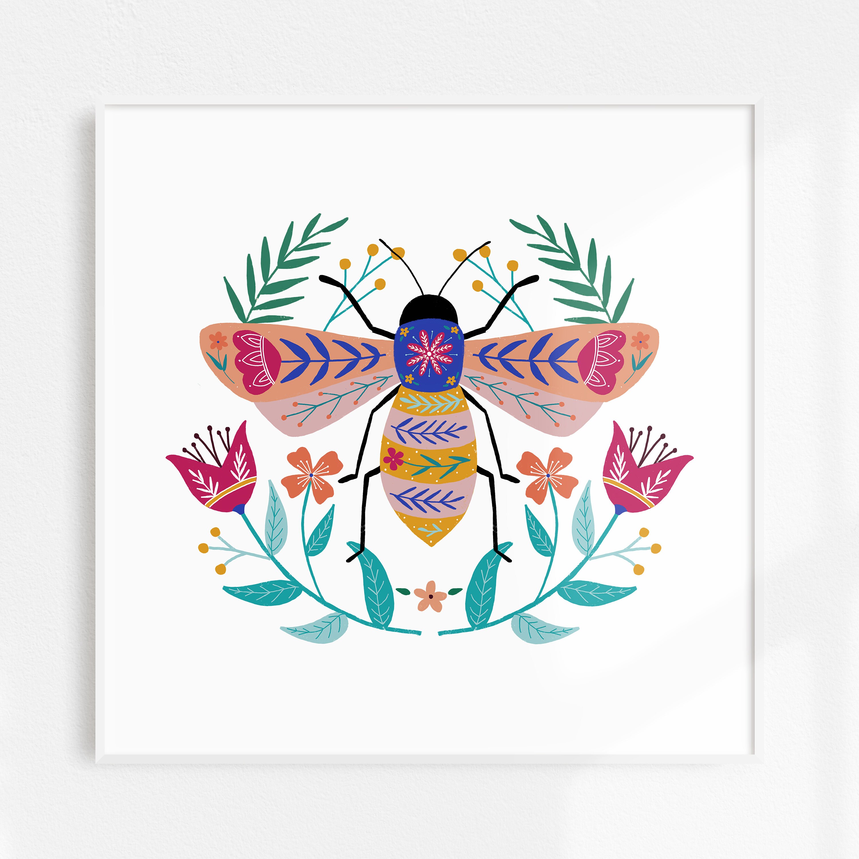 Insect Folk Art Set of 3 Botanical Illustration Wall Art | Etsy