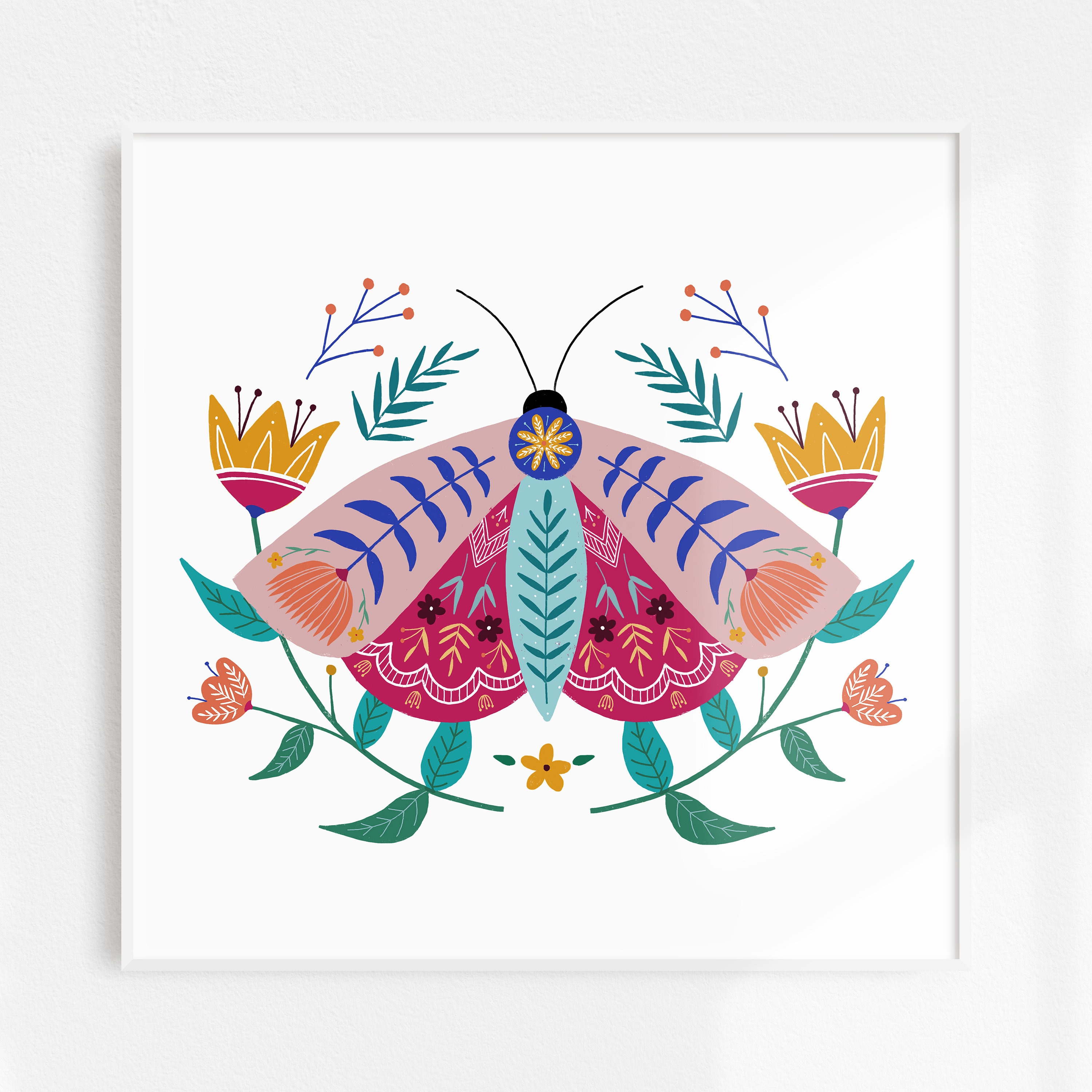 Moth Folk Art Print Botanical Illustration Wall Art - Etsy