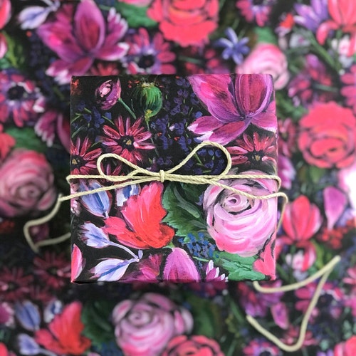 Watercolor Floral Gift Wrap Sheets Moody Painted Flower - Etsy