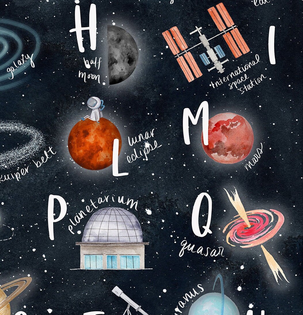 Space Alphabet Poster: Watercolor Nursery Wall Art - Etsy