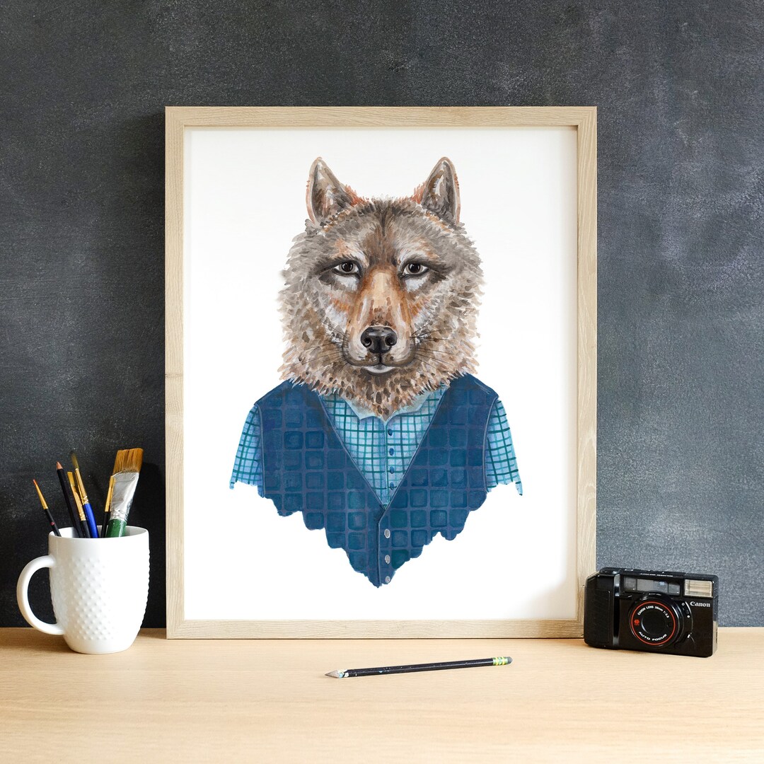 Watercolor Wolf Art Print | Whimsical Animal Illustration - Etsy