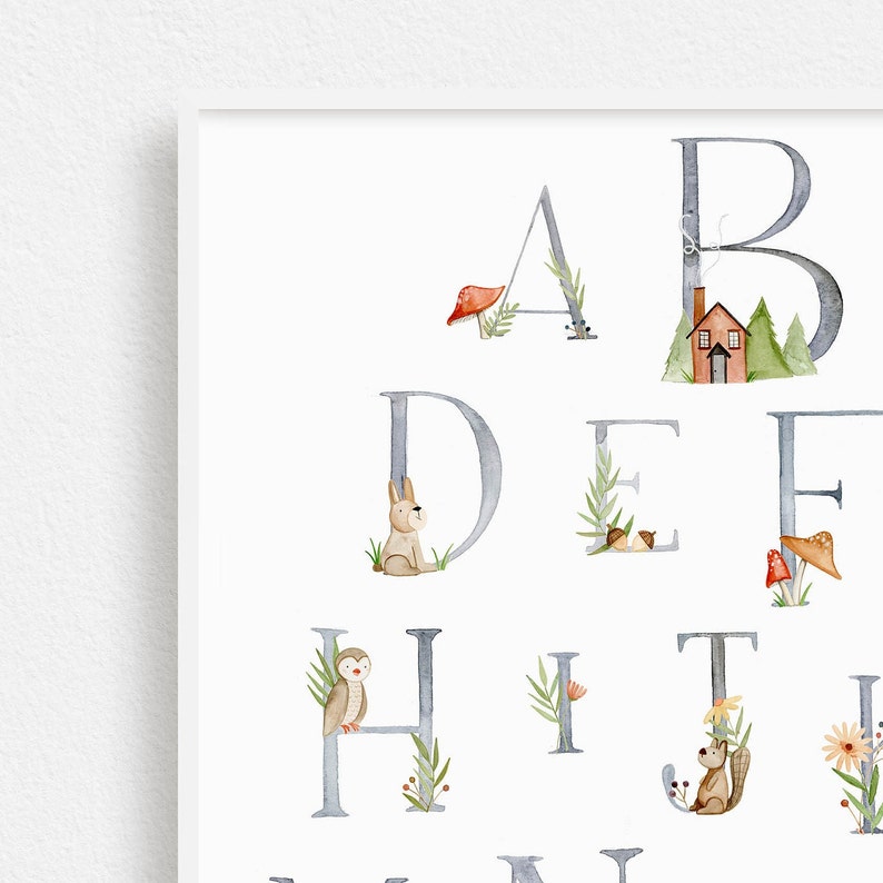 Woodland Animal Alphabet Poster: Watercolor Nursery Decor - Etsy