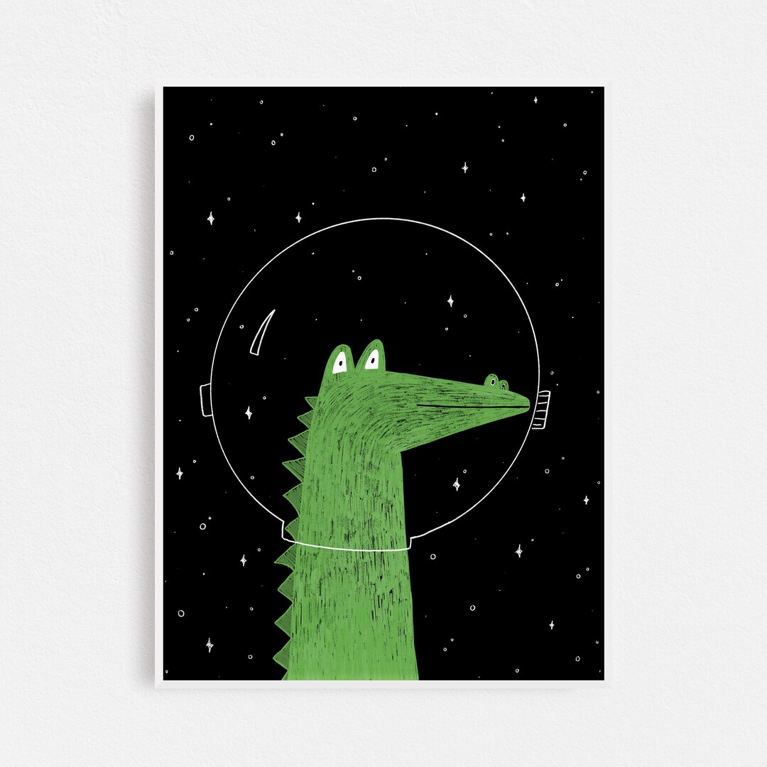 Alligator Astronaut in Space Art Print Space Animals Nursery Art Print ...