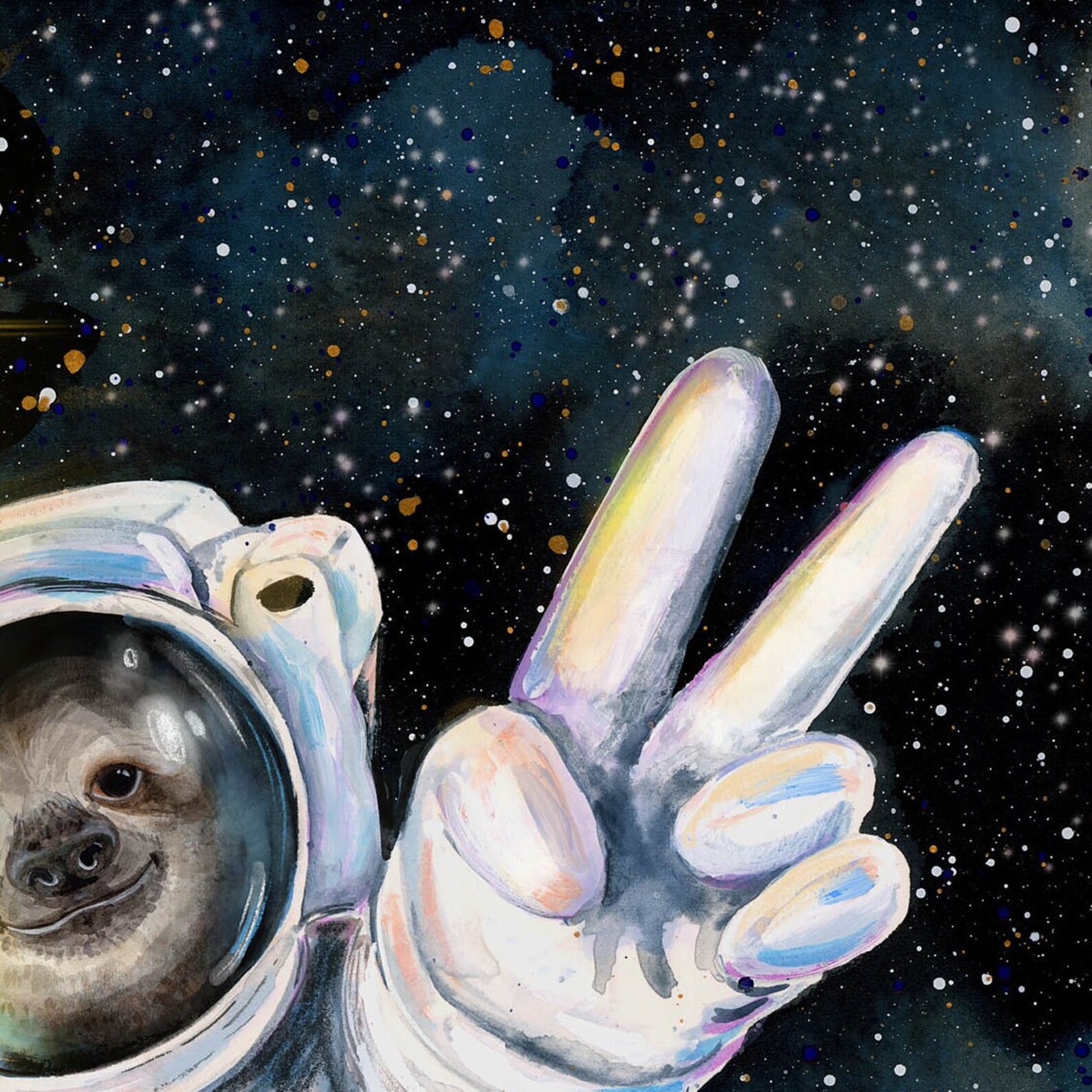Sloth Peace Astronaut in Space Art Print Space Animals | Etsy