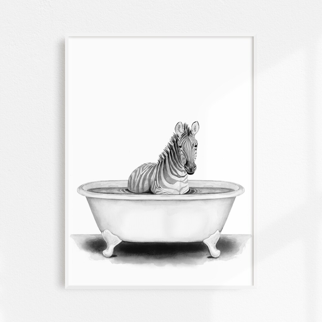 Watercolor Zebra in a Tub Art Print | Nursery Wall Art | Zebra Children ...