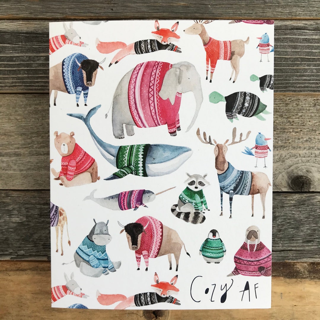 Animals in Sweaters Christmas Card | Animal Cozy AF Holiday Greeting ...