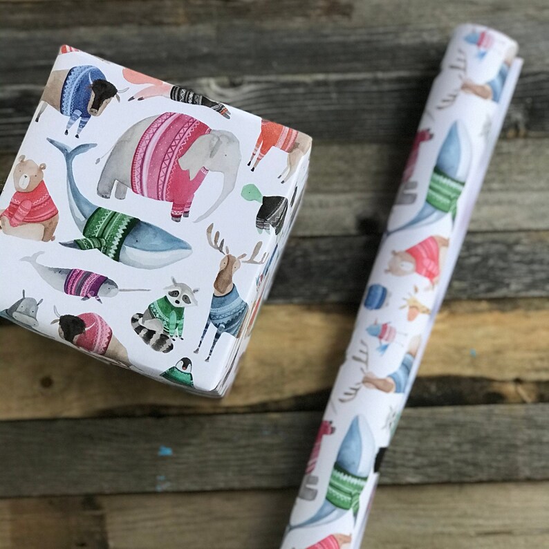 Cozy Animals Gift Wrap Sheets Watercolor Wrapping Paper | Etsy