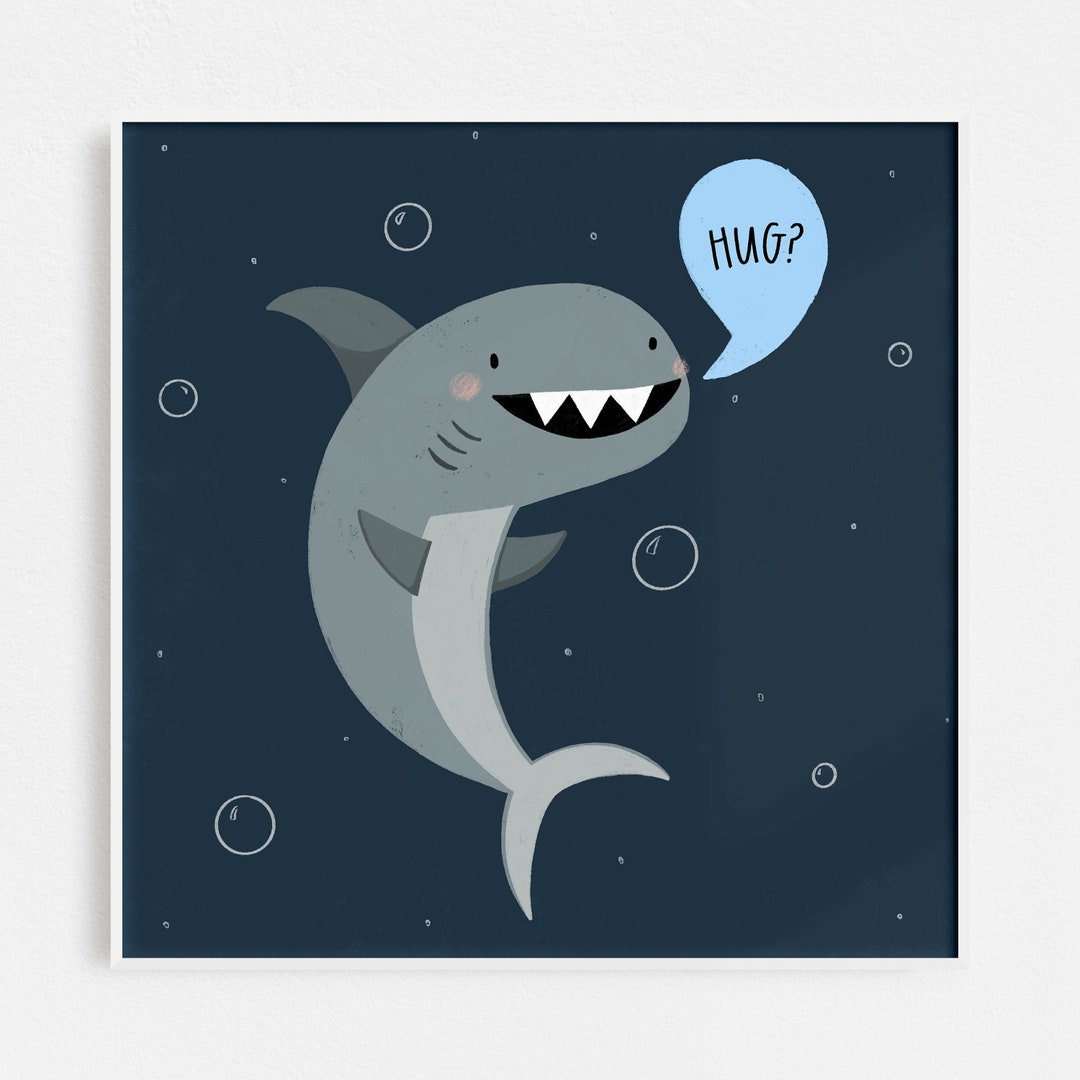 Cute Hugging Shark Art Print - Etsy