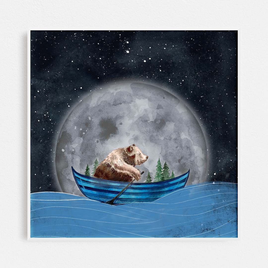 Watercolor Bear and Moon Art Print | Nursery Wall Art | Bear Children's ...