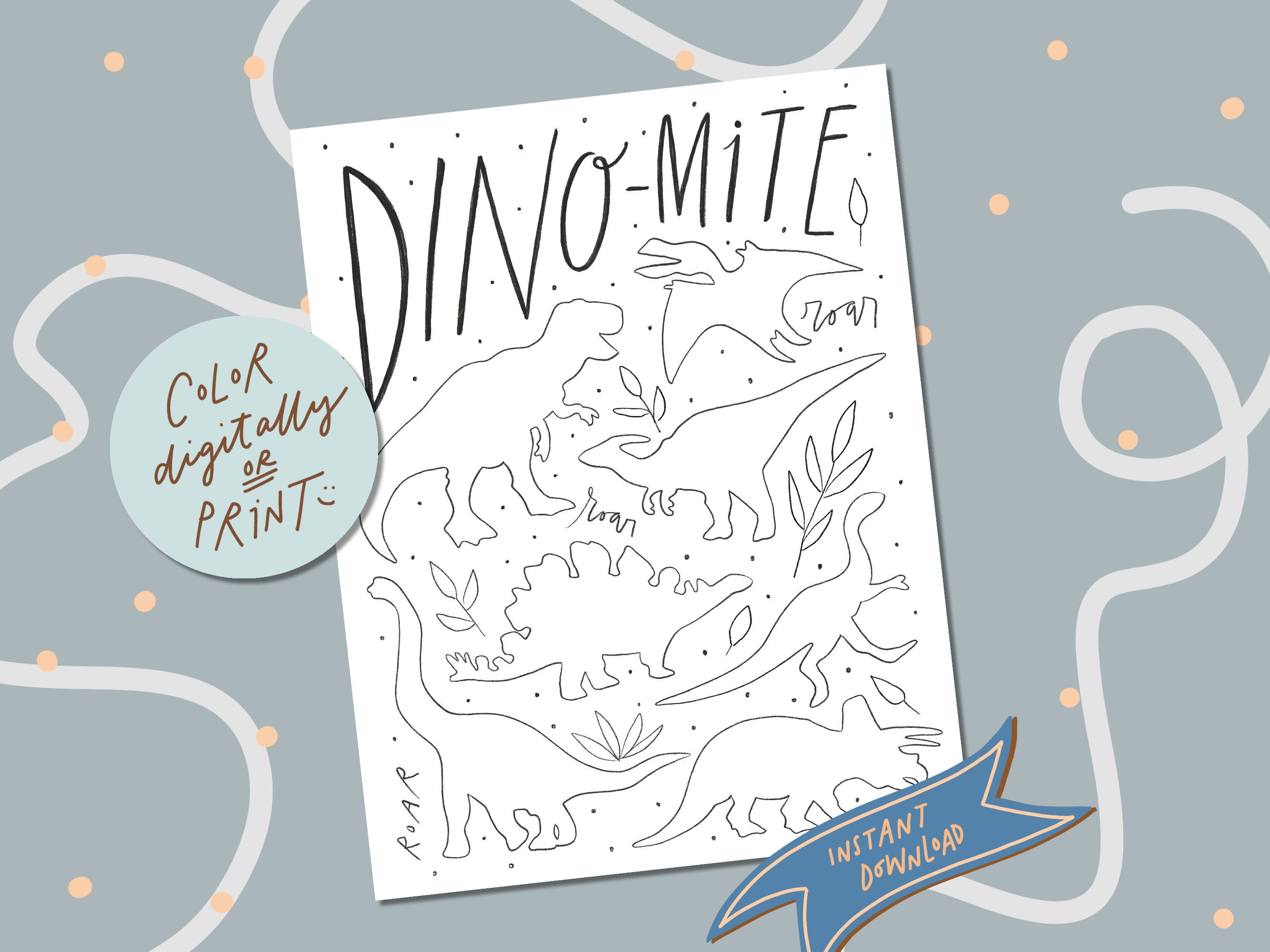 Dinosaur Coloring Page: Relaxing Activity for Adults & Kids (digital ...