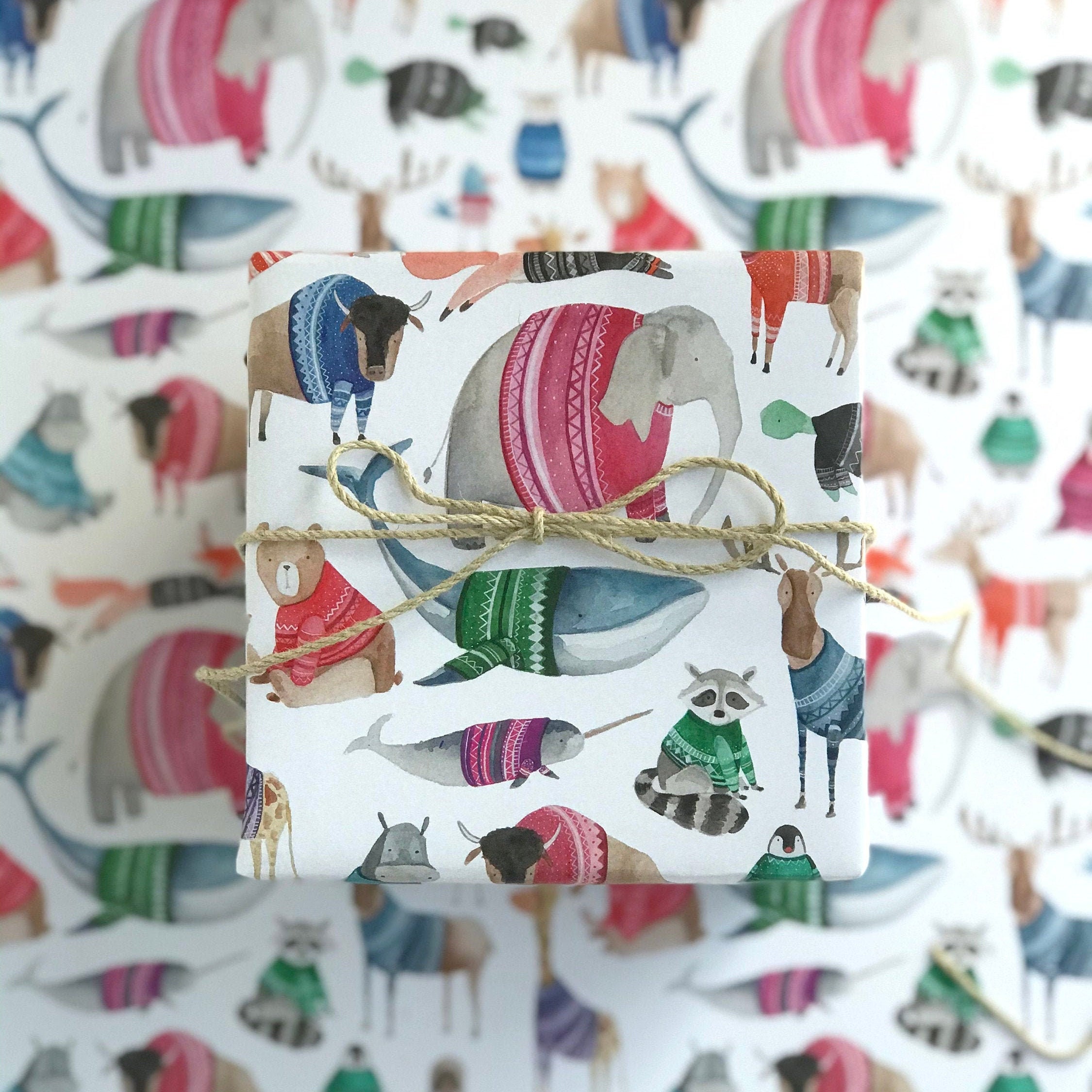Paper & Party Supplies Gift Wrapping 3 sheets Animals in Sweaters ...