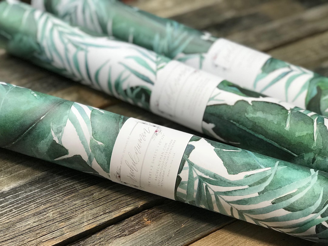 Greenery Monstera Gift Wrap Sheets | Watercolor Wrapping Paper | Palm ...